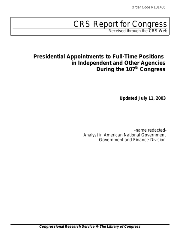 Presidential Appointments to Full-Time Positions in Independent and ...