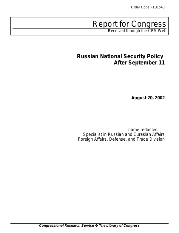 Russian National Security Policy After September 11 - EveryCRSReport.com