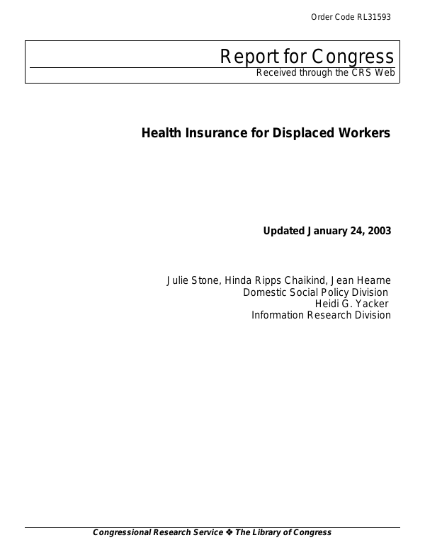 Health Insurance for Displaced Workers - EveryCRSReport.com