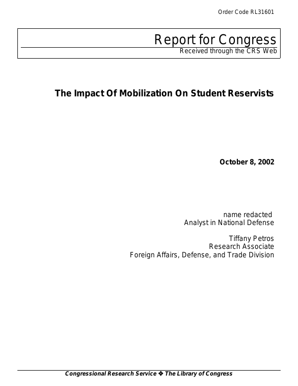 The Impact Of Mobilization On Student Reservists - EveryCRSReport.com