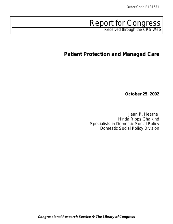 Patient Protection and Managed Care - EveryCRSReport.com
