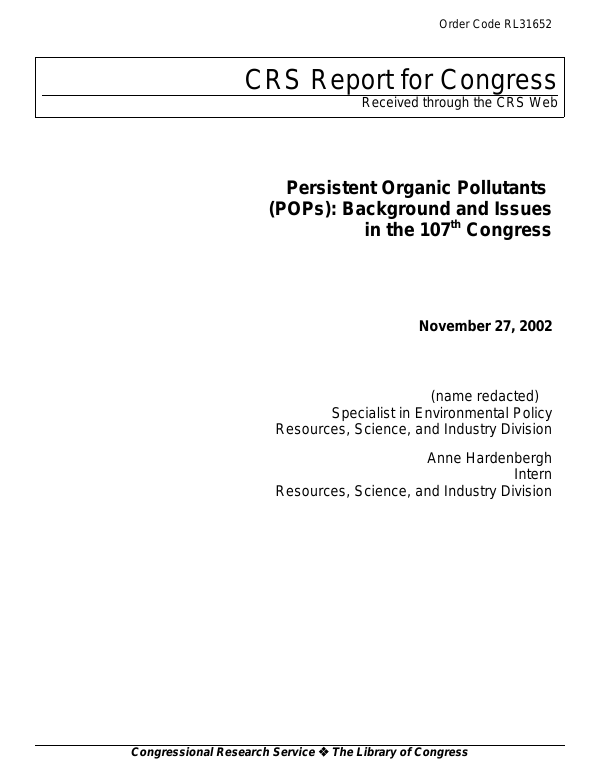 Persistent Organic Pollutants (POPs): Background and Issues in the ...