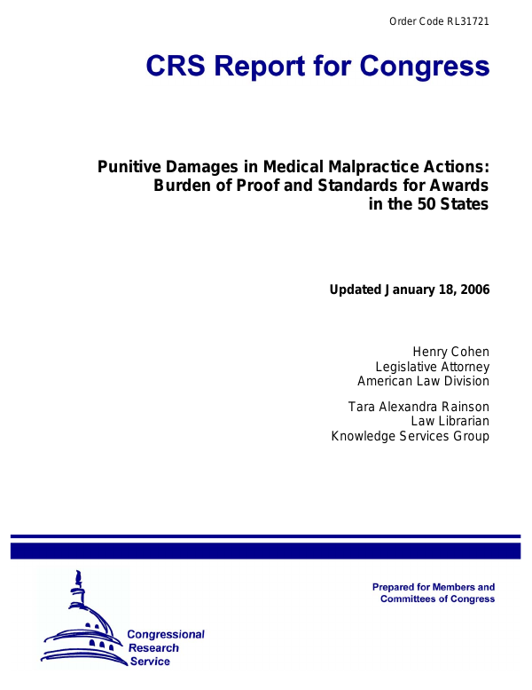 Punitive Damages in Medical Malpractice Actions: Burden of Proof and ...