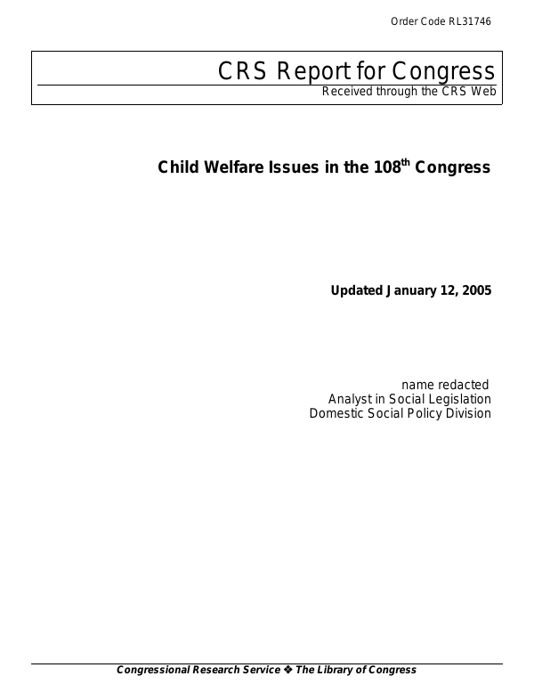 Child Welfare Issues in the 108th Congress - EveryCRSReport.com