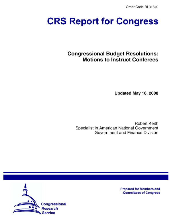 Congressional Budget Resolutions: Motions to Instruct Conferees ...