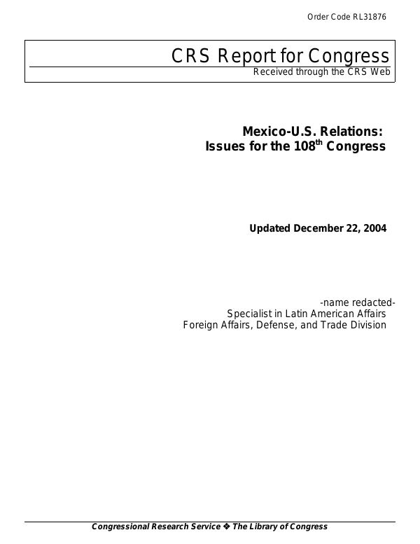 Mexico-U.S. Relations: Issues for the 108th Congress - EveryCRSReport.com