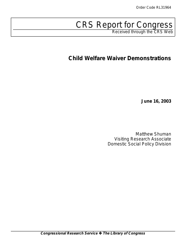 Child Welfare Waiver Demonstrations - EveryCRSReport.com