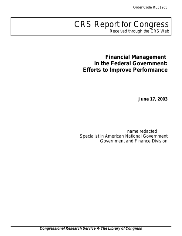 Financial Management in the Federal Government: Efforts to Improve ...