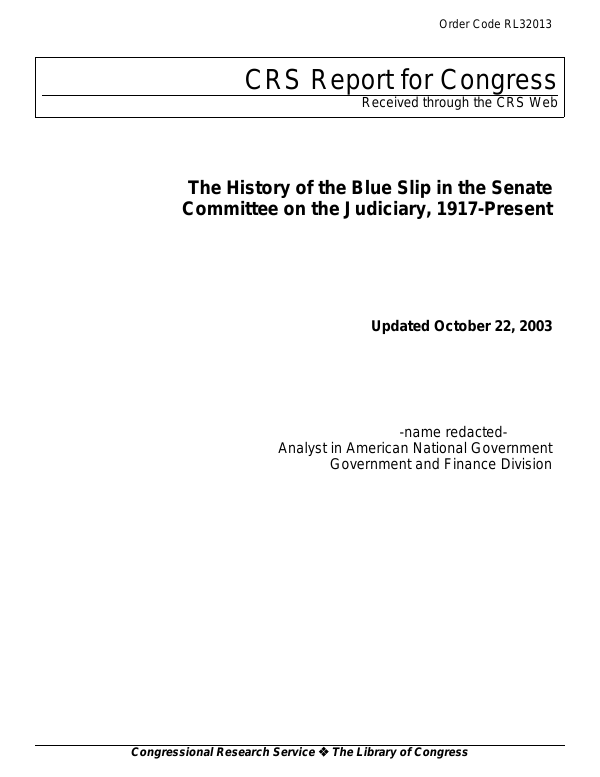 The History of the Blue Slip in the Senate Committee on the Judiciary ...