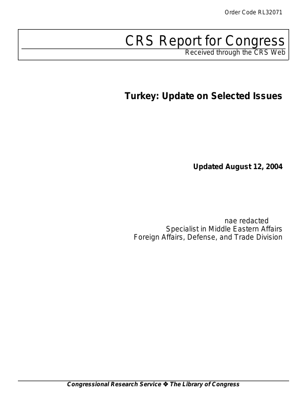 Turkey: Update on Selected Issues - EveryCRSReport.com