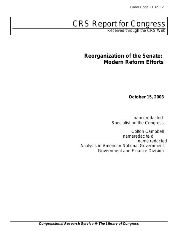 Reorganization of the Senate: Modern Reform Efforts - EveryCRSReport.com