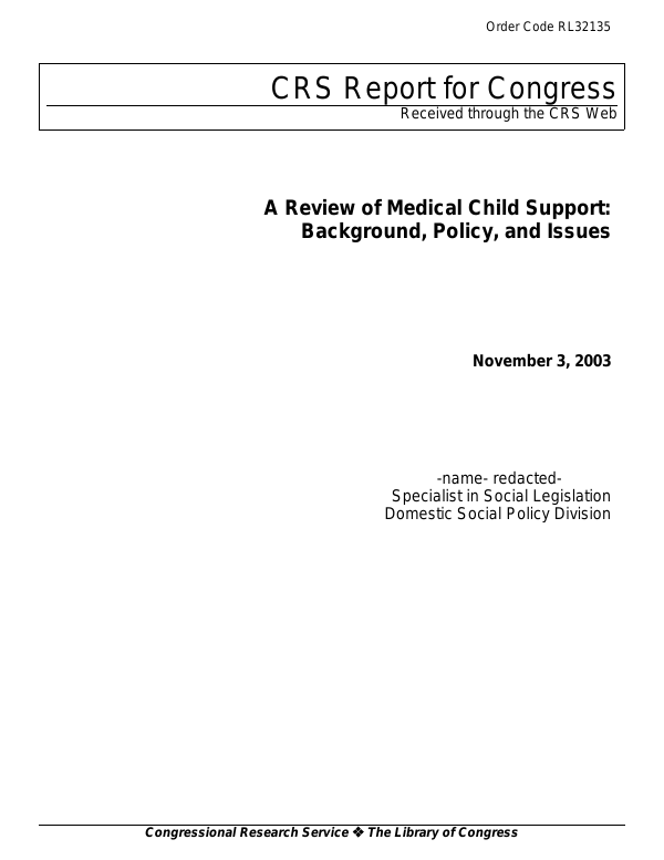 A Review of Medical Child Support: Background, Policy, and Issues ...