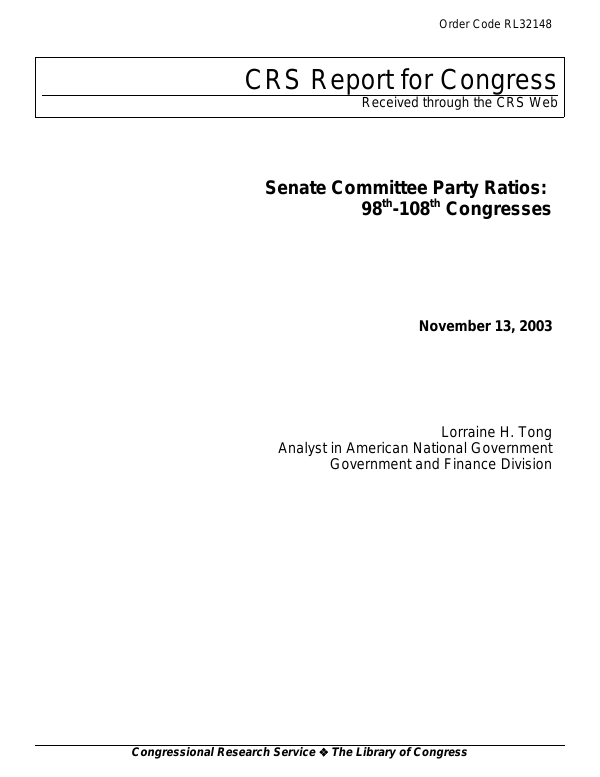 Senate Committee Party Ratios: 98th-108th Congresses - EveryCRSReport.com
