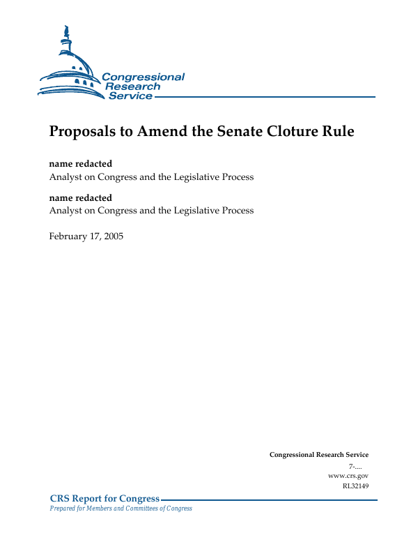 Proposals to Amend the Senate Cloture Rule - EveryCRSReport.com
