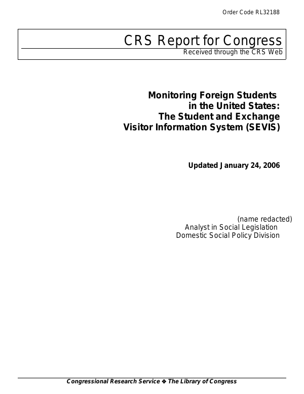 Monitoring Foreign Students in the United States: The Student and ...