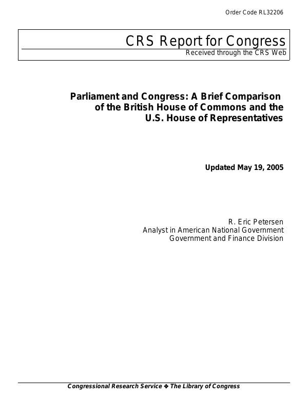 Parliament and Congress: A Brief Comparison of the British House of ...