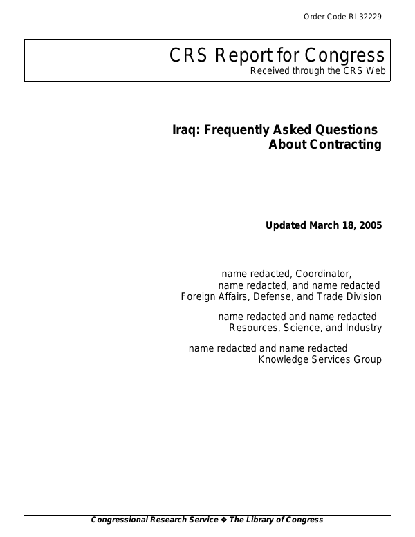 Iraq: Frequently Asked Questions About Contracting - EveryCRSReport.com