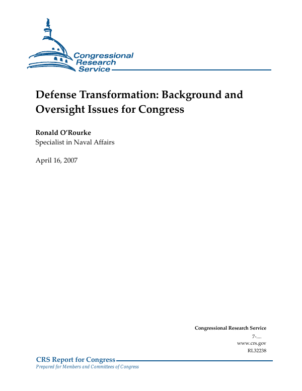 Defense Transformation: Background and Oversight Issues for Congress ...