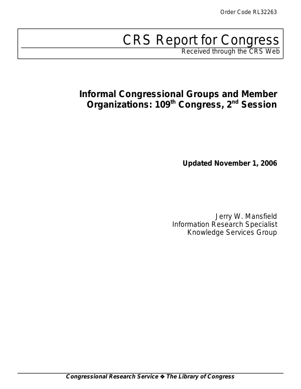 Informal Congressional Groups and Member Organizations: 109th Congress ...