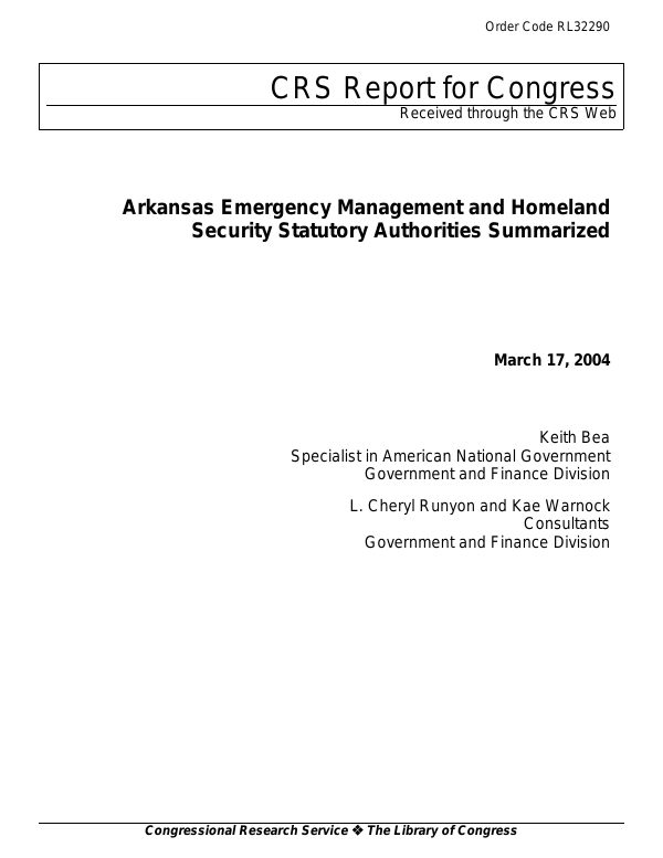 Arkansas Emergency Management and Homeland Security Statutory ...
