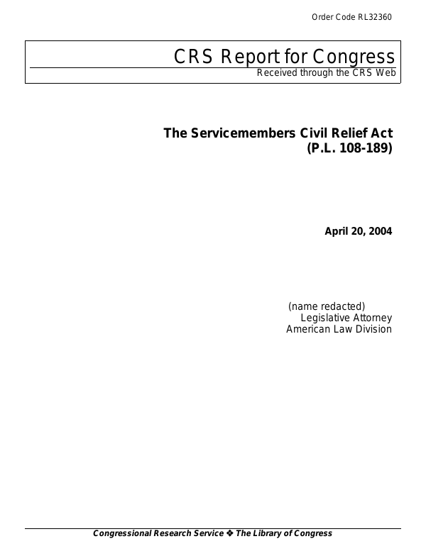 The Servicemembers Civil Relief Act (P.L. 108-189) - EveryCRSReport.com