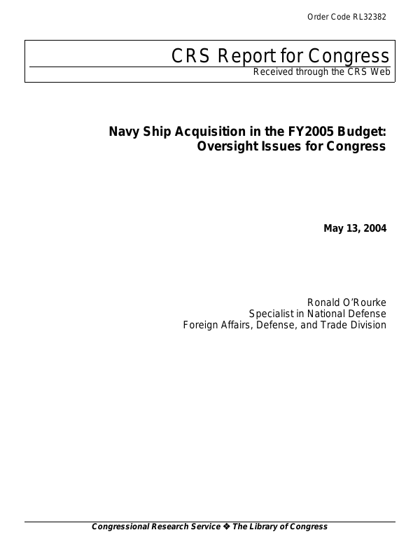 Navy Ship Acquisition in the FY2005 Budget: Oversight Issues for ...