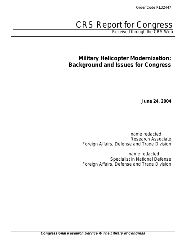 Military Helicopter Modernization: Background and Issues for Congress ...