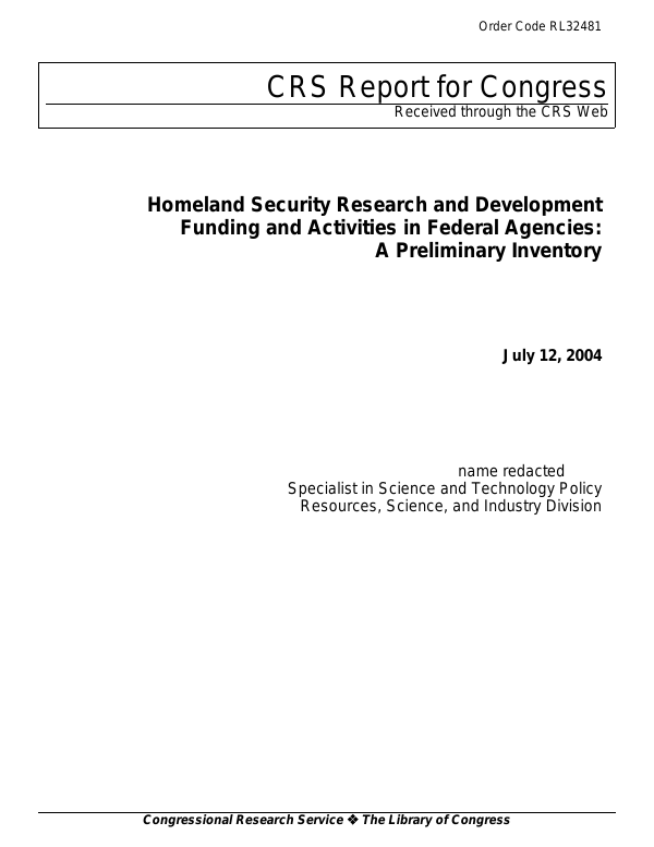 Homeland Security Research and Development Funding and Activities in ...