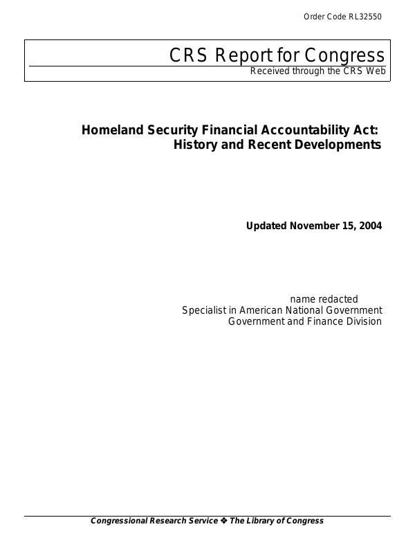 Homeland Security Financial Accountability Act: History and Recent ...