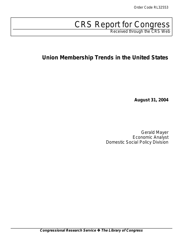 Union Membership Trends in the United States - EveryCRSReport.com