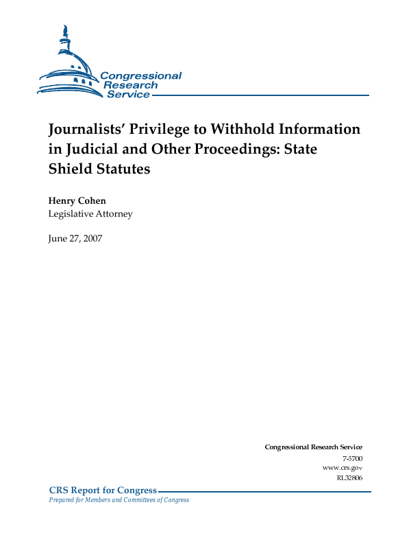 Journalists’ Privilege to Withhold Information in Judicial and Other ...