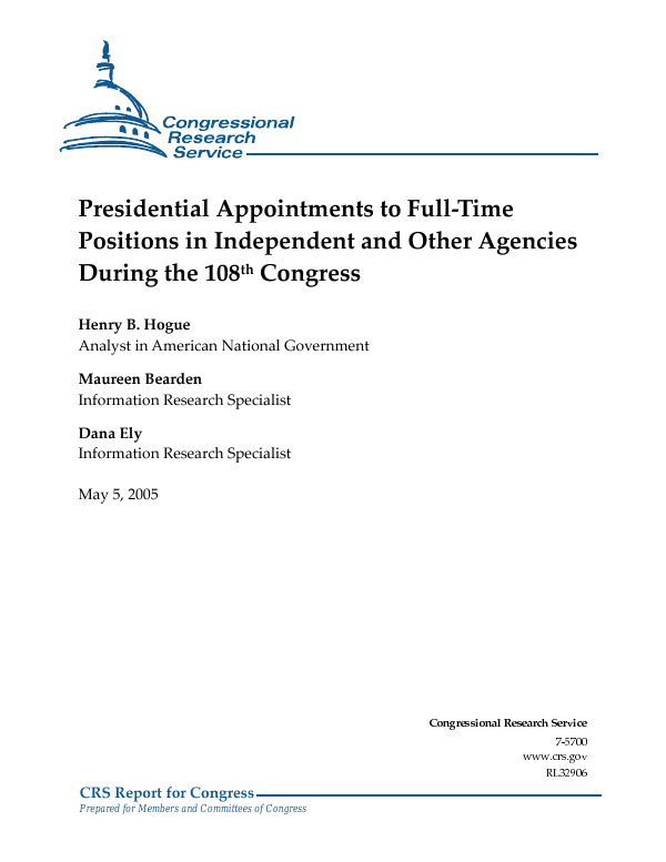 Presidential Appointments to Full-Time Positions in Independent and ...
