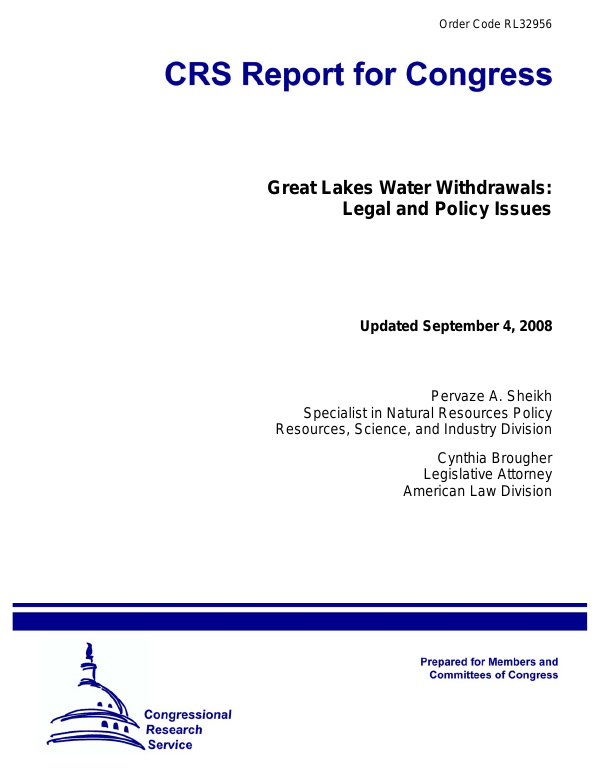 Great Lakes Water Withdrawals: Legal and Policy Issues - EveryCRSReport.com