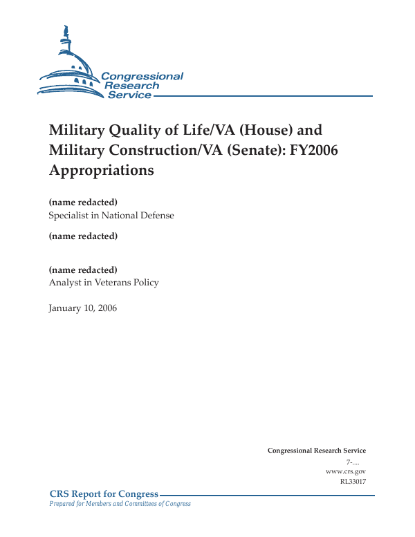 Military Quality of Life/VA (House) and Military Construction/VA ...