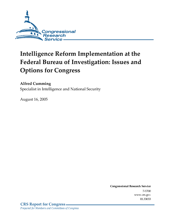 Intelligence Reform Implementation at the Federal Bureau of ...