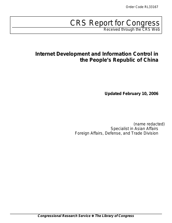 Internet Development and Information Control in the People's Republic ...