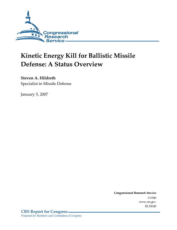 Kinetic Energy Kill for Ballistic Missile Defense: A Status Overview ...
