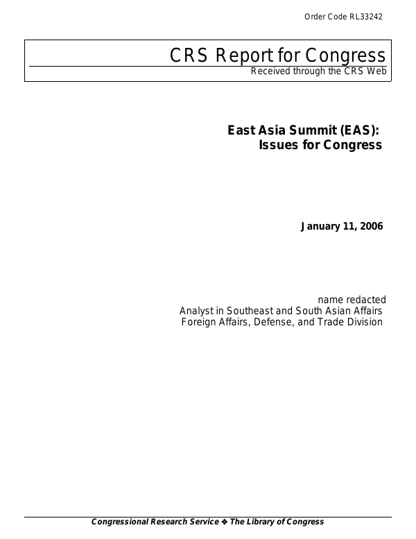 East Asia Summit (EAS): Issues for Congress - EveryCRSReport.com