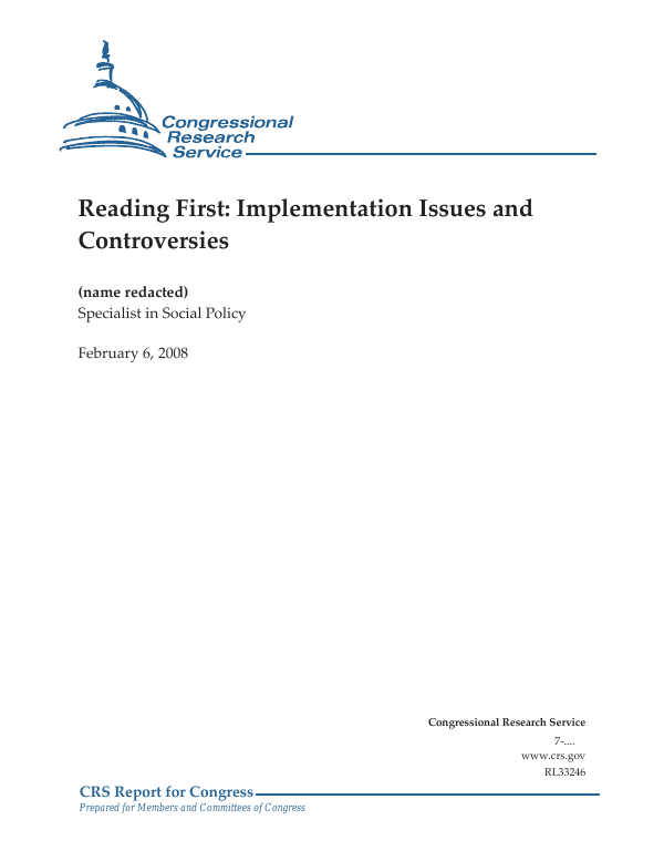 Reading First: Implementation Issues and Controversies - EveryCRSReport.com