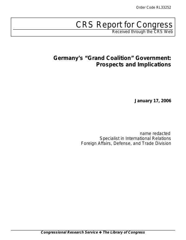 Germany's "Grand Coalition" Government: Prospects and Implications ...