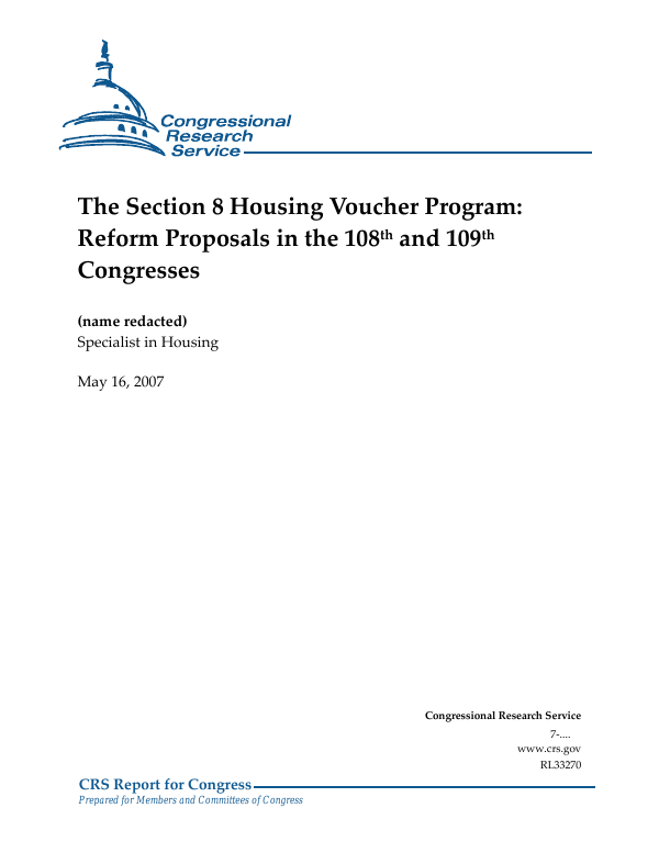 The Section 8 Housing Voucher Program: Reform Proposals in the 108th ...