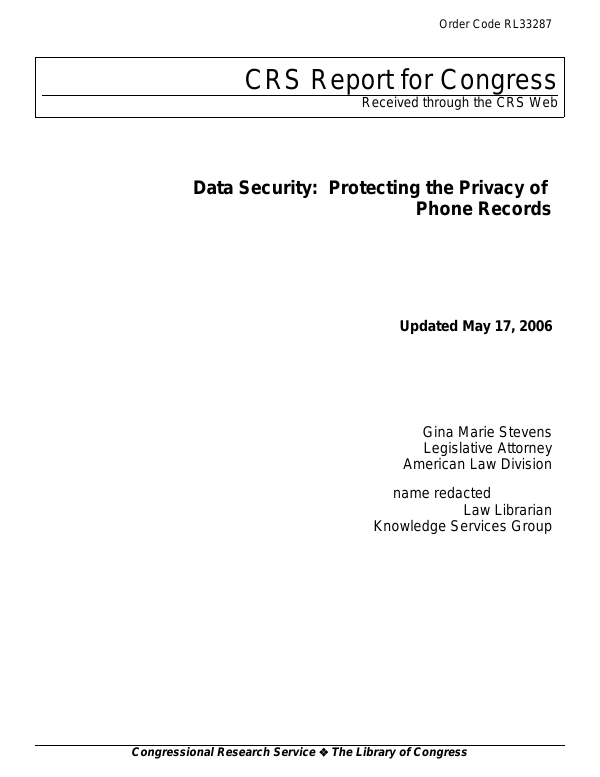 Data Security: Protecting the Privacy of Phone Records - EveryCRSReport.com