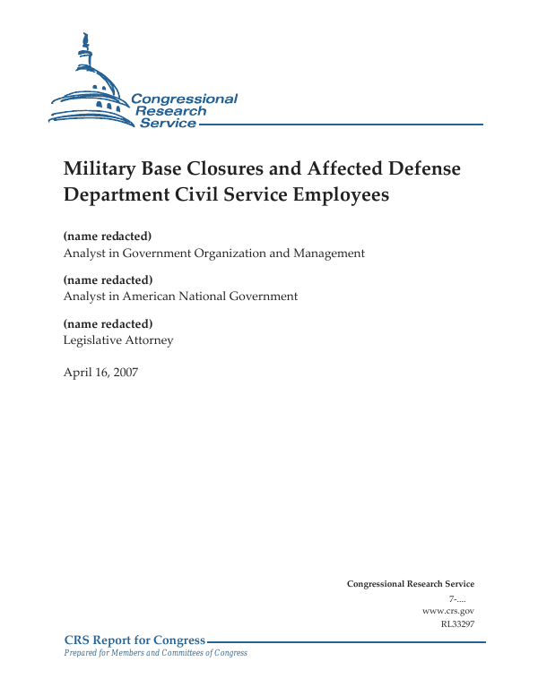 Military Base Closures and Affected Defense Department Civil Service ...