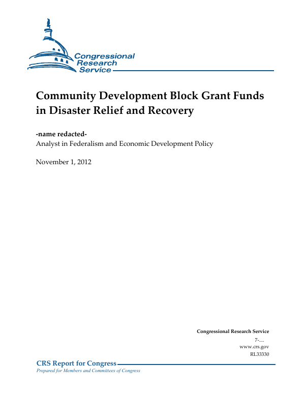 Community Development Block Grant Funds in Disaster Relief and Recovery ...