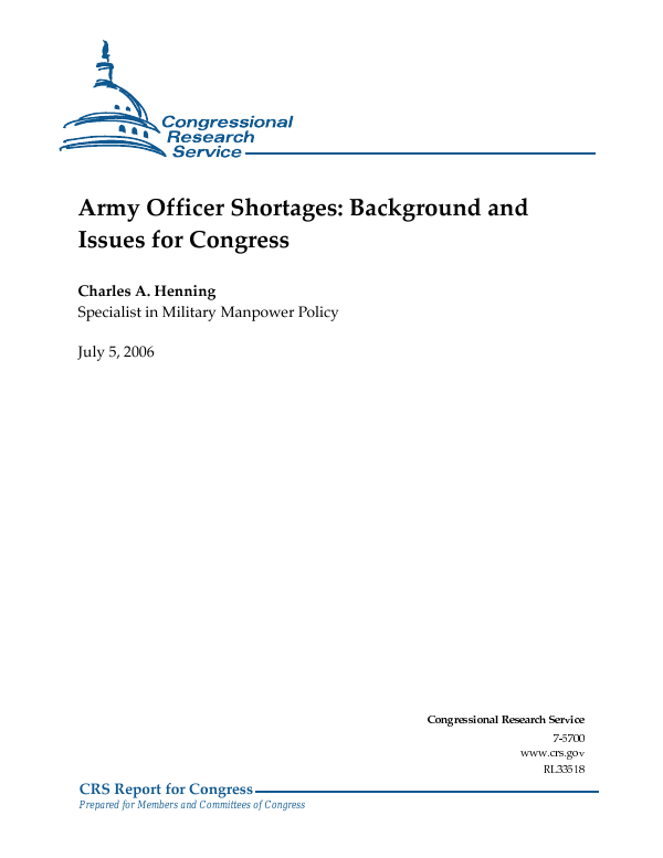 Army Officer Shortages: Background and Issues for Congress ...