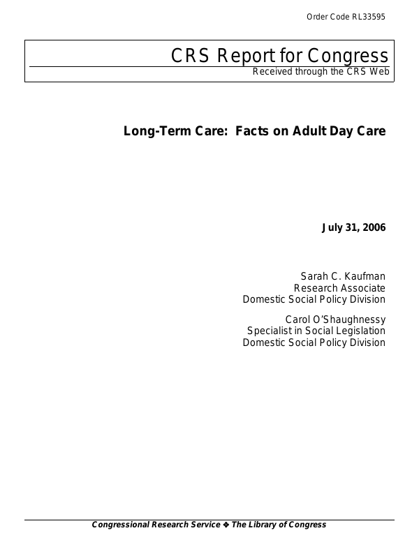 Long-Term Care: Facts on Adult Day Care - EveryCRSReport.com