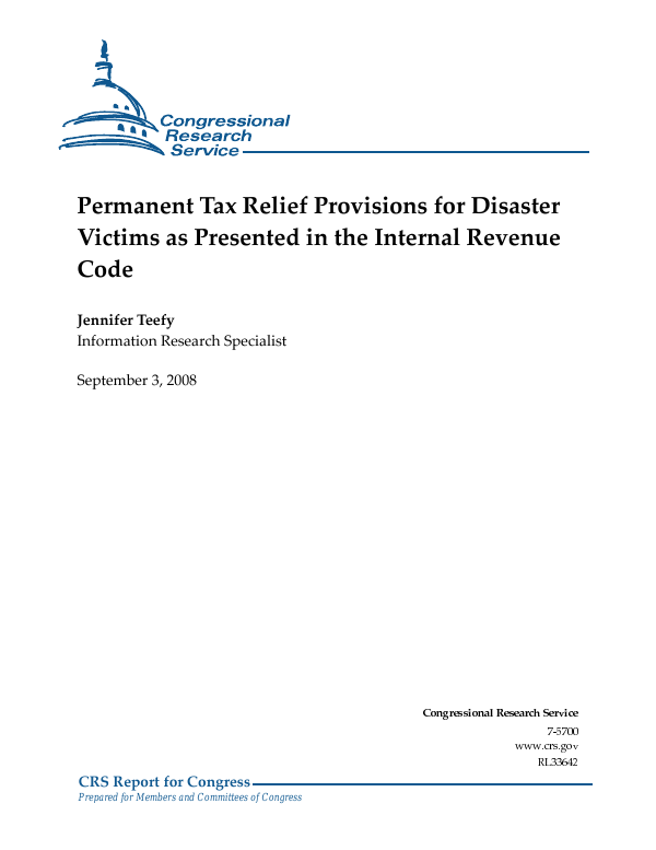 Permanent Tax Relief Provisions for Disaster Victims as Presented in ...