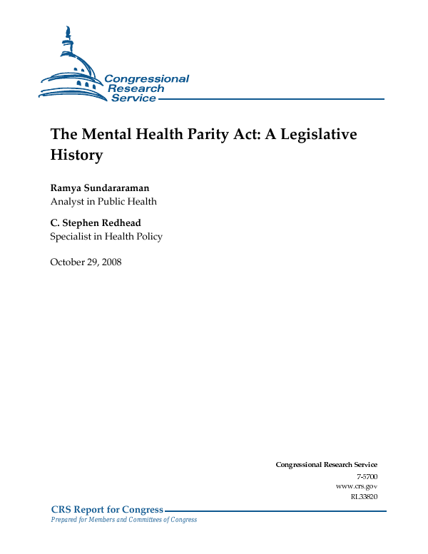 The Mental Health Parity Act: A Legislative History - EveryCRSReport.com