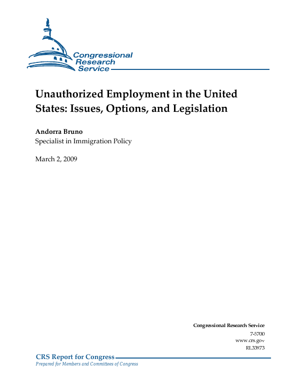 Unauthorized Employment in the United States: Issues, Options, and ...
