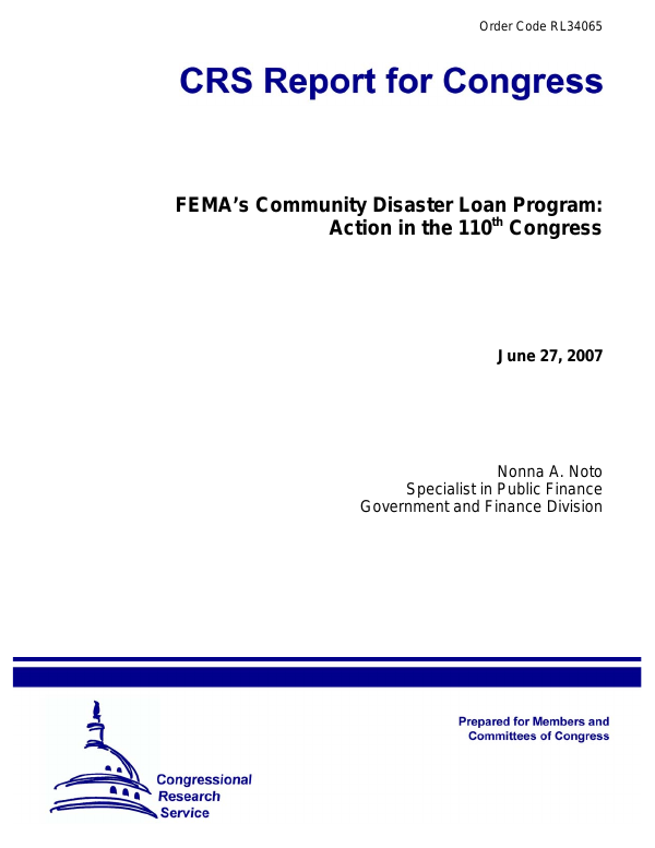 FEMA’s Community Disaster Loan Program: Action in the 110th Congress ...